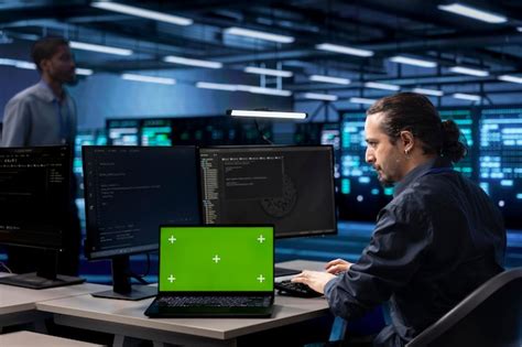 free photo it expert in server farm repairing infrastructure with mockup computer