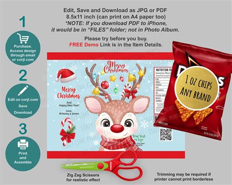 Editable Christmas Chip Bag Wrapper Template Personalised Etsy