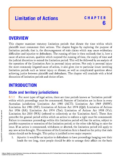 Civil Procedure Commentary And Materials Chapter 6 Limitation Of Actions 1 Limitation Of