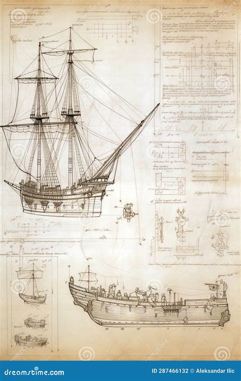 Caravel Sailing Ship Sketch Technical Drawing Exploration And