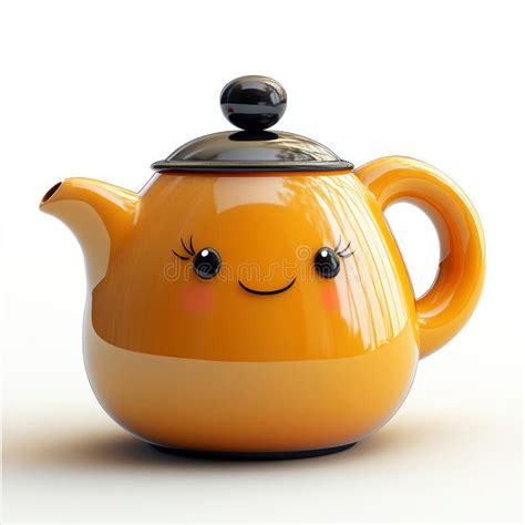 Cute Cartoon Kettle With A Happy Face On A White Background Stock Illustration Illustration Of