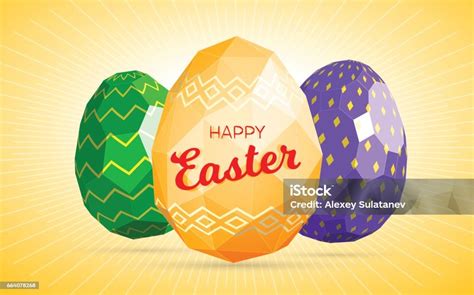 현대 낮은 다각형 계란 행복 부활절 인사말 카드 또는 배너 템플릿 0명에 대한 스톡 벡터 아트 및 기타 이미지 0명 공란 달걀 Istock
