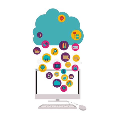 Cloud Computing And Media Icon Set Design Stock Illustration Illustration Of Display Network