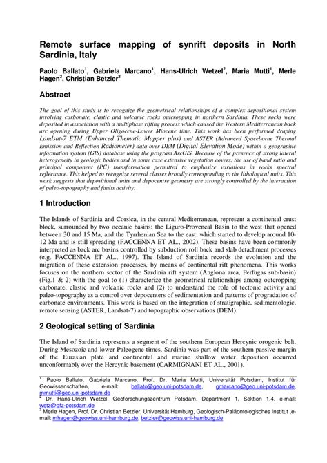 Pdf Remote Surface Mapping Of Syn Rift Deposits In North Sardinia Italy