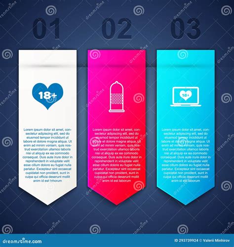 Set 18 Plus Content Heart Condom Safe Sex And Laptop With Business Infographic Template Stock