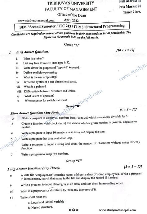IT Structured Programming Questions Bank STUDY NOTES NEPAL