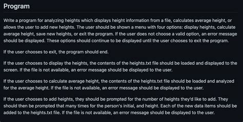 Solved Program Write A Program For Analyzing Heights Which Chegg