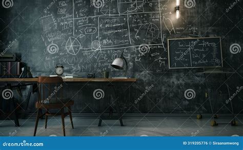 Blackboard Inscribed With Scientific Formulas And Calculations In Physics And Mathematics By