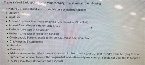 Create A Visual Basic Application Of Your Choosing Chegg