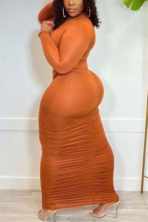 Plus Size Casual Solid Ruched Maxi Skirt Two Pieces Set Plus Size