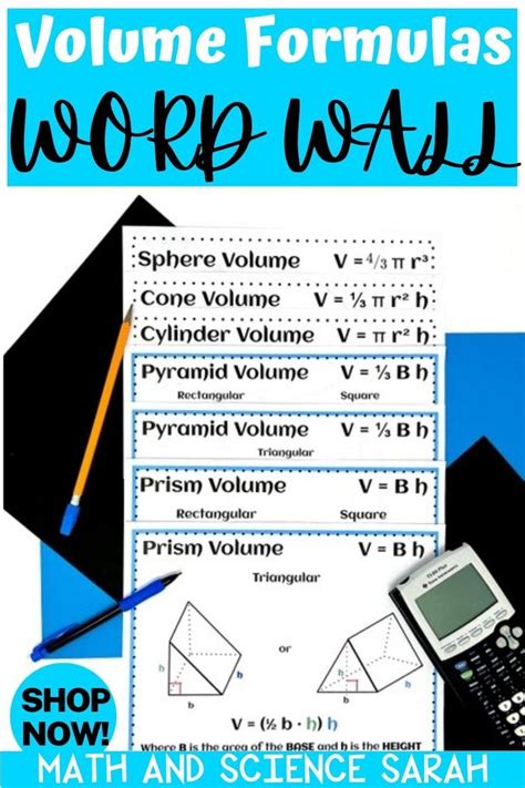 Volume Formulas Word Wall Posters Sphere Cone Cylinder Prism