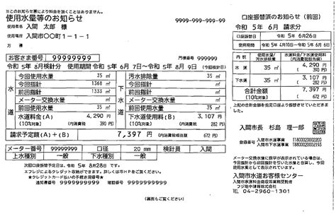 使用水量等のお知らせの様式入間市香り豊かな緑の文化都市
