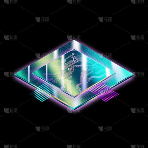 Gpu处理器，cpu隔离在黑色背景上。新技术，快速信息处理，多线程，并行信息处理。等距图像，3d渲染