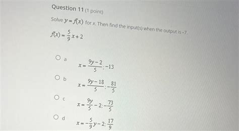 Answered Solve Yfx For X Then Find The Inputs When The Output