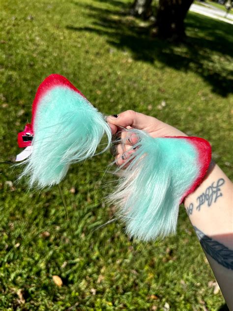Strawberry Cat Ear Headband And Tail Realistic Faux Fur Cat Etsy