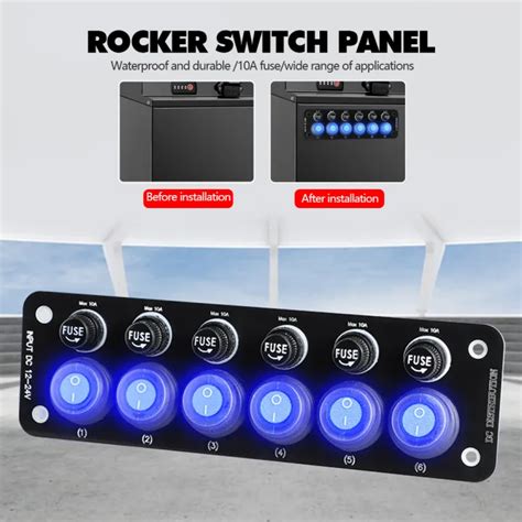 JaneDream 6 Gang Rocker Switch Panel Multi Hole Toggle On OFF Switching Panel Waterproof 10A