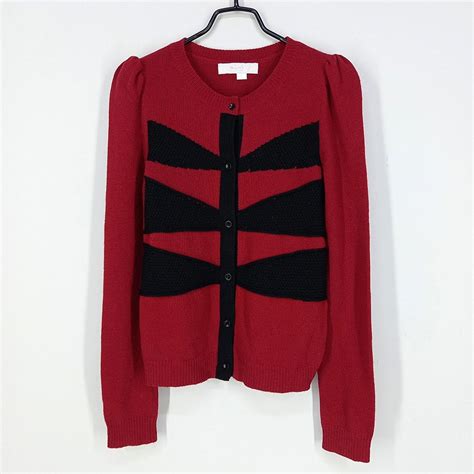 질바이질스튜어트 여 배색 퍼프 울100가디건 레드s 헬로마켓