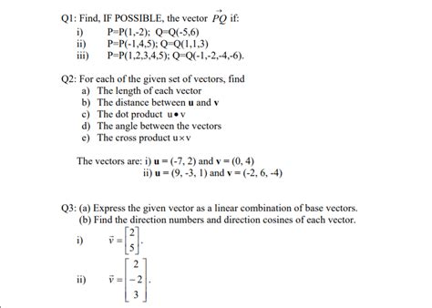 Solved Q Find IF POSSIBLE The Vector PQ If I Chegg