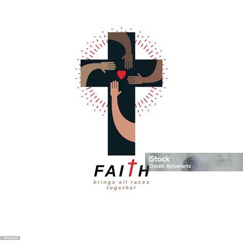 진정한 믿음과 종교 사람들이 함께 제공 합니다 기독교 십자가 하나님 벡터 기호 기독교 종교 아이콘에에서 진정한 믿음 0명에 대한