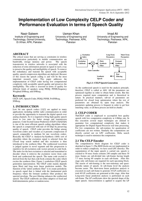 Pdf Implementation Of Low Complexity Celp Coder And Performance