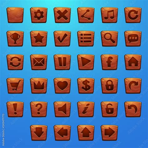 Cartoon Wooden Game Buttons GUI Asset Stock Vector Adobe Stock