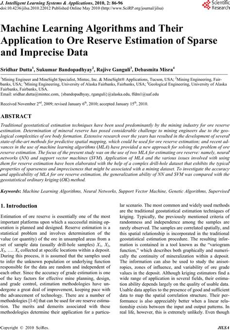 machine learning algorithms and their application to ore reserve