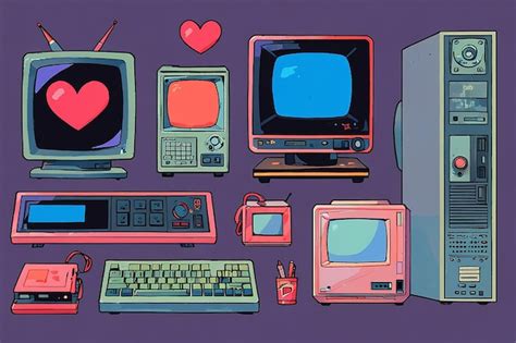 Y2k Trendy Set Of Objects Old Computer Interface Retro Pc Elements 1990s 2000s Style Flip Phone