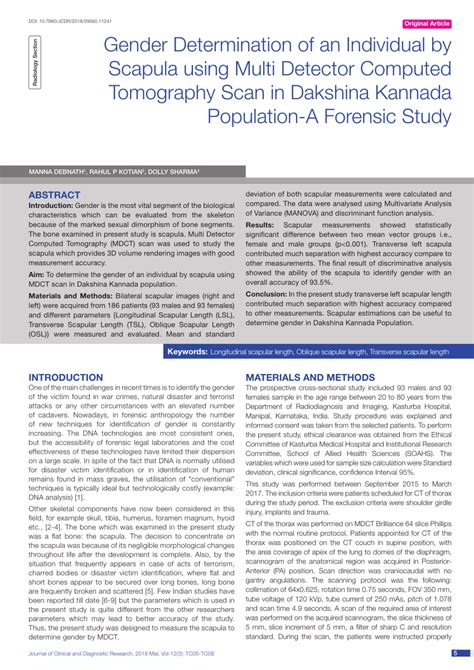 Pdf Gender Determination Of An Individual By Scapula Using Multi Detector Computed Tomography