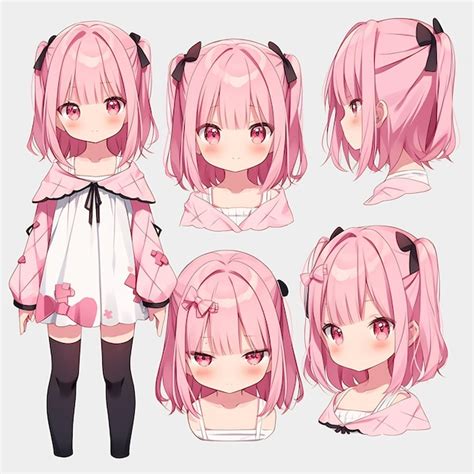 Premium Photo A Series Of Pictures Of Pink Anime Characters Including