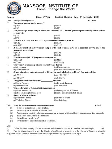 Chapter 1 6 Phy Part 1 Pdf Drag Physics Drop Liquid
