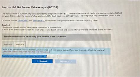 solved exercise 12 2 net present value analysis [lo12 2] the