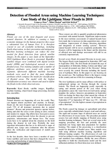 Pdf Detection Of Flooded Areas Using Machine Learning Techniques