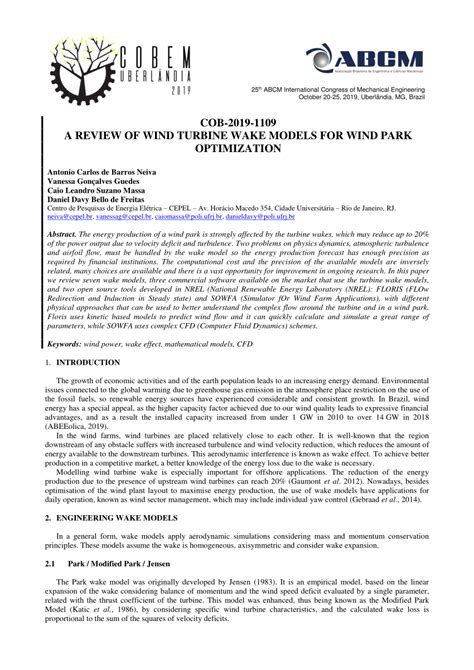 Pdf A Review Of Wind Turbine Wake Models For Microscale Wind Park