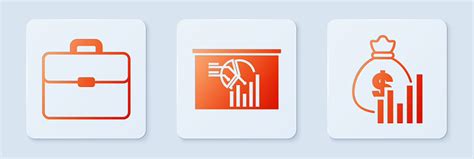 그래프 차트 서류 가방 및 머니 백 및 다이어그램 그래프로 보드를 설정합니다 흰색 정사각형 버튼 벡터 가방에 대한 스톡 벡터 아트 및 기타 이미지 Istock