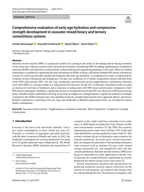 Pdf Comprehensive Evaluation Of Early Age Hydration And Compressive Strength Development In