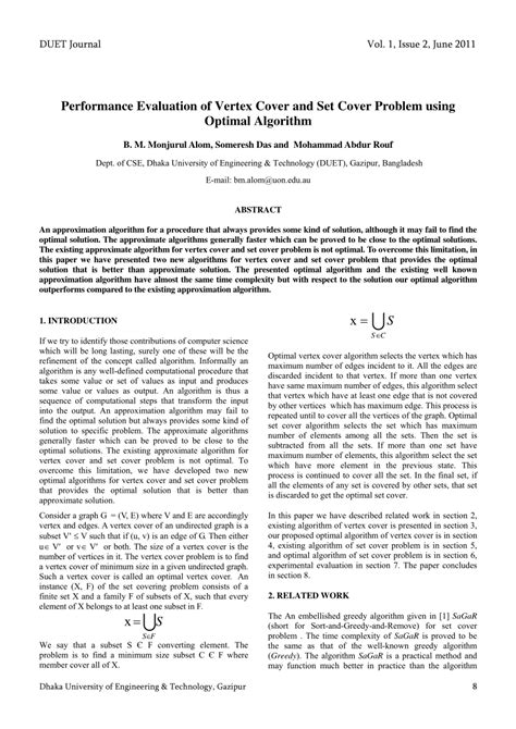 Pdf Performance Evaluation Of Vertex Cover And Set Cover Problem Using Optimal Algorithm