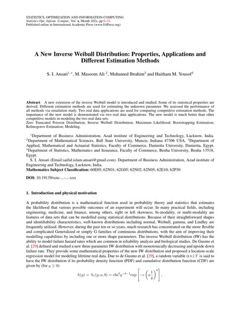 Pdf A New Inverse Weibull Distribution Properties Applications And