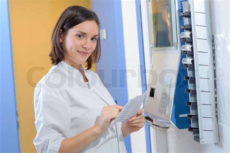Woman Checking Clocking In Station Stock Image Colourbox