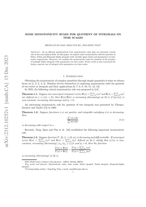 Pdf Some Monotonicity Rules For Quotient Of Integrals On Time Scales