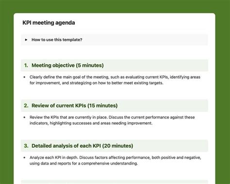 KPI Meeting Agenda Free Craft Template