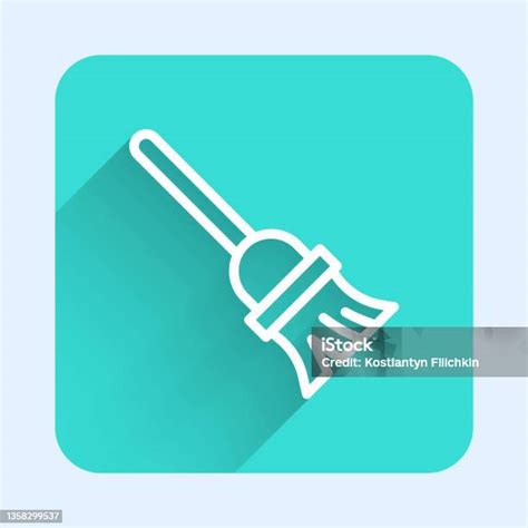 긴 그림자로 격리 된 흰색 줄 걸레 아이콘 청소 서비스 개념 녹색 정사각형 버튼입니다 벡터 가사 집안일에 대한 스톡 벡터 아트 및 기타 이미지 Istock