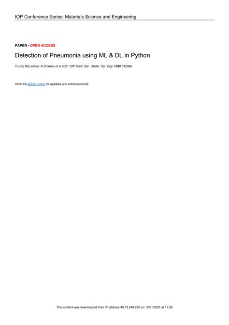 Pdf Detection Of Pneumonia Using Ml And Dl In Python