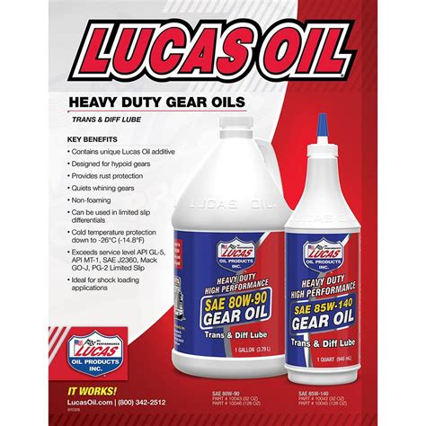 Lucas Oil Products 85w 140 Hd Gear Oil 1 Quart