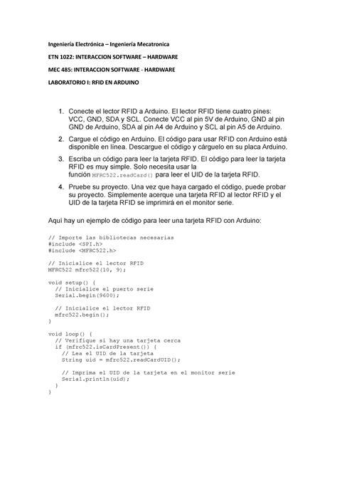 Laboratorio I Rfid En Arduino Ingeniería Electrónica Ingeniería