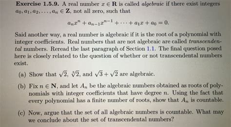 solved exercise 1 5 9 a real number a e r is called