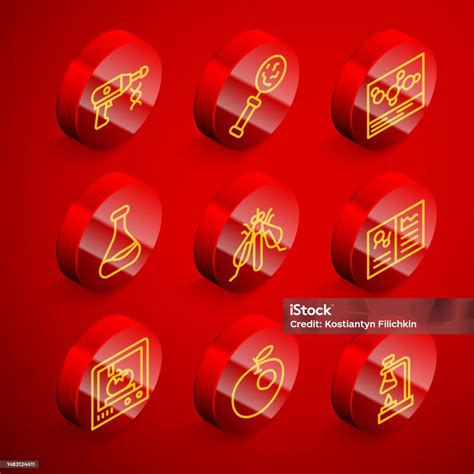 세트 라인 이송 액체 총 화학식 시험관 및 플라스크 실험 곤충 임상 기록 3d 프린팅 기술 및 유전자 변형 사과 아이콘 벡터 0명에 대한 스톡 벡터 아트 및 기타 이미지