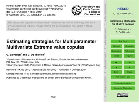 Pdf Estimating Strategies For Multiparameter Multivariate Extreme Value Copulas