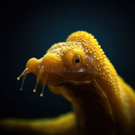 Small Yellow Worm Is Shown With Its Head Close To Camera The Worm Has
