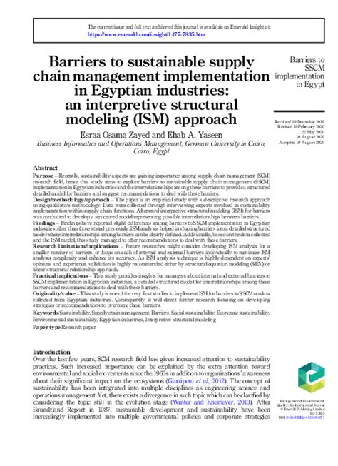 Pdf Barriers To Sustainable Supply Chain Management Implementation In