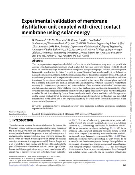 Pdf Experimental Validation Of Membrane Distillation Unit Coupled With Direct Contact Membrane
